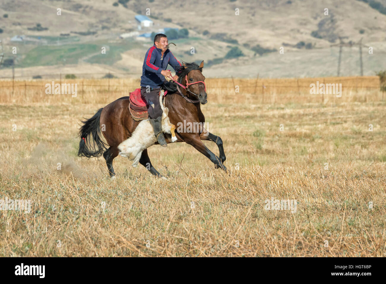 Traditional Kokpar or buzkashi in the outskirts of Gabagly national ...