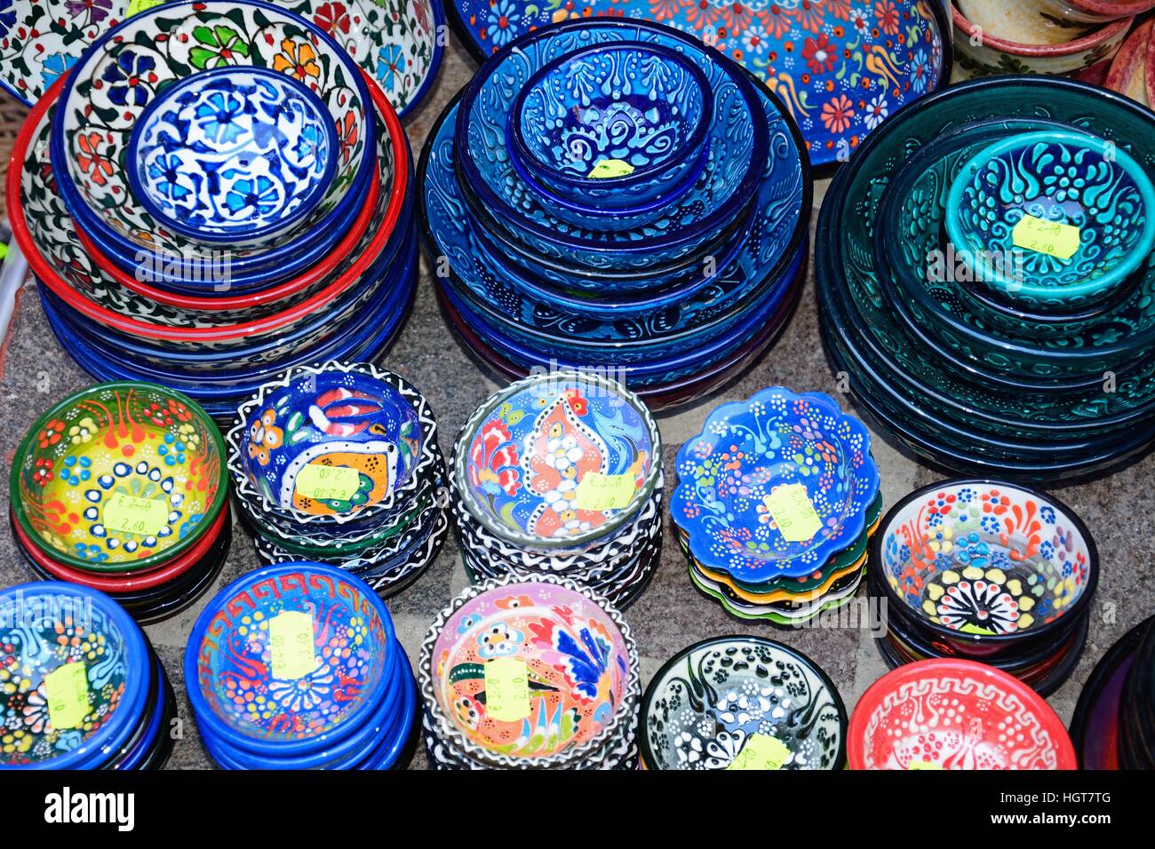 Traditional Cretan ceramic dishes for sale outside an old town shop ...