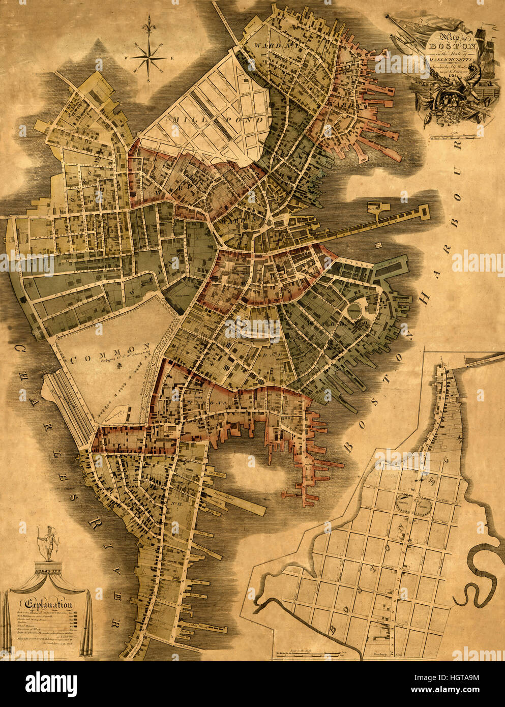 Old map of boston hi-res stock photography and images - Alamy