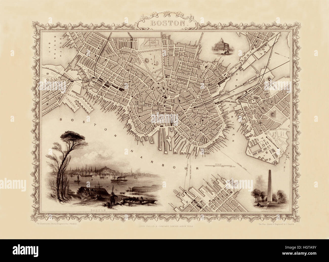 Old map of boston hi-res stock photography and images - Alamy