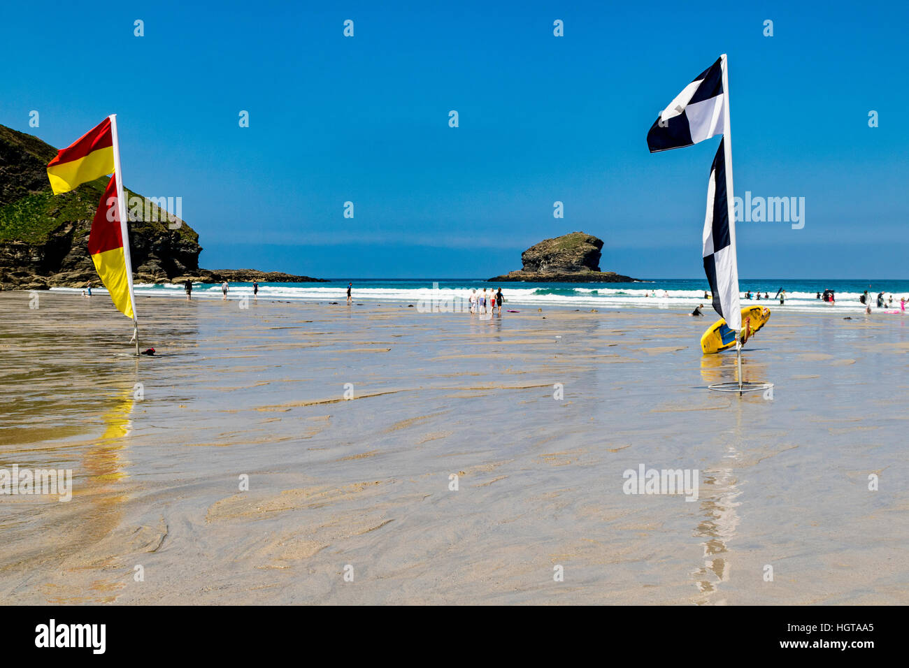 Early Summer’s Visitors Enjoying Portreath Beach at Low Tide with Gull ...