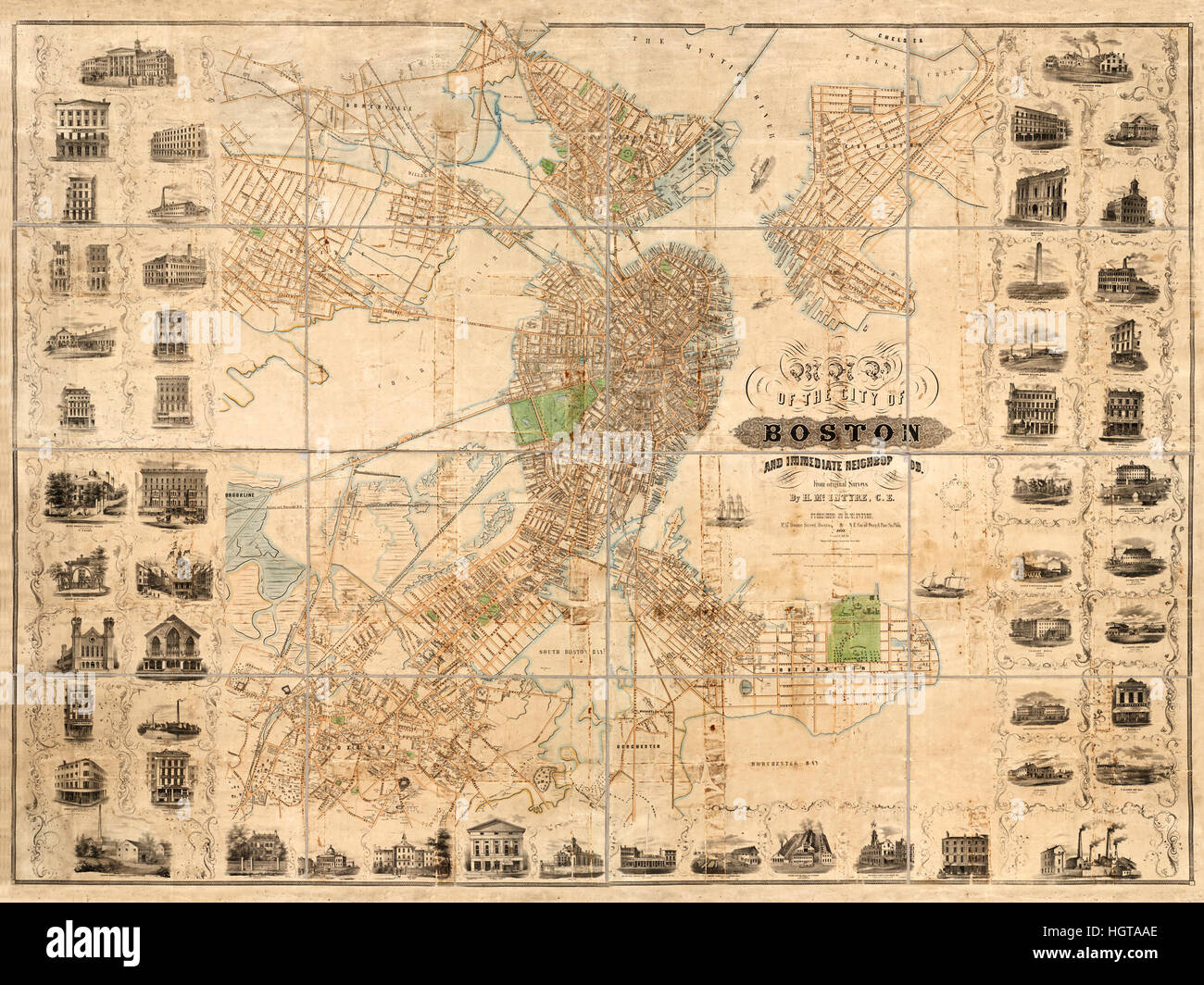 Old map of boston hi-res stock photography and images - Alamy