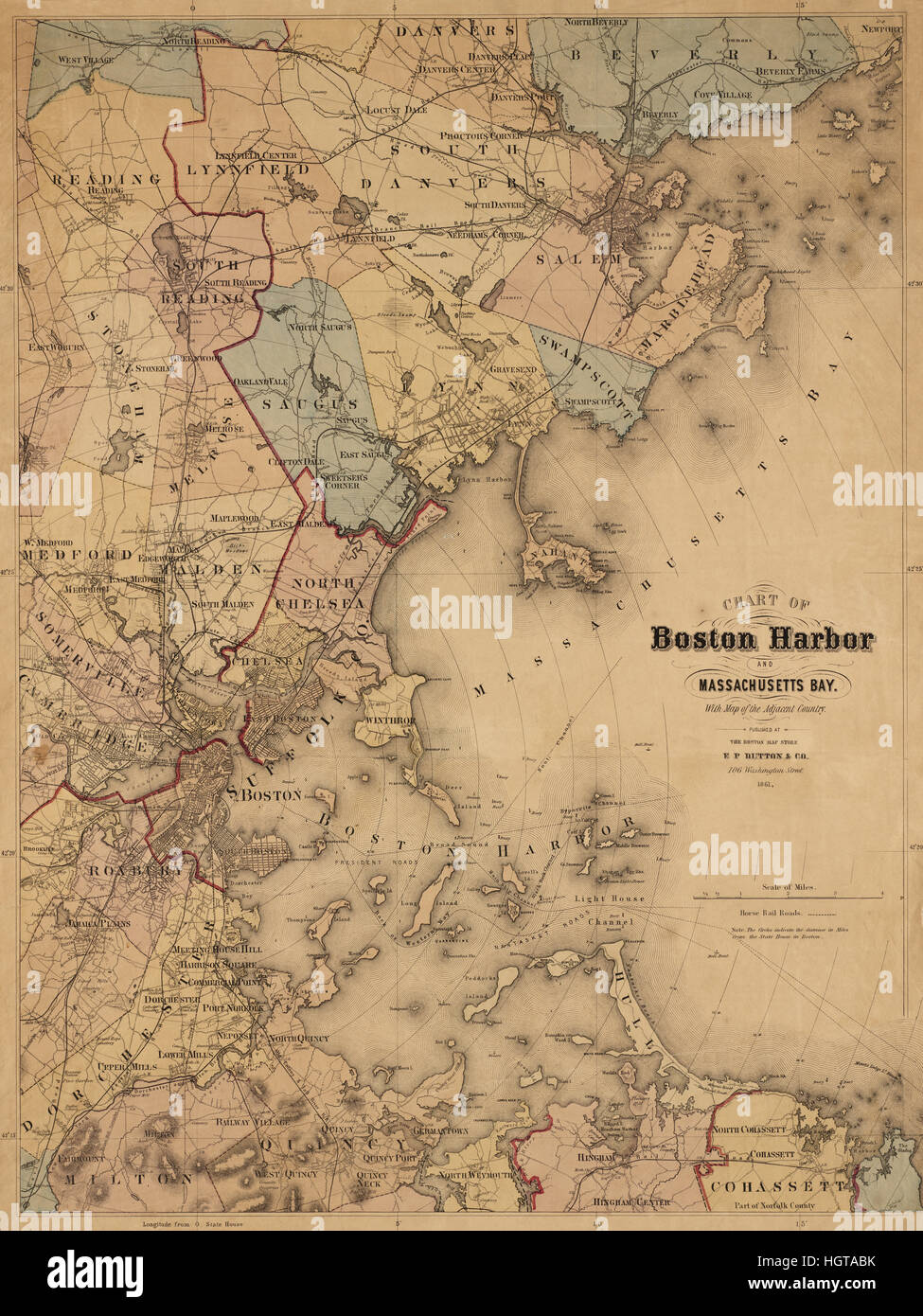 Map Of Boston 1861 Stock Photo - Alamy