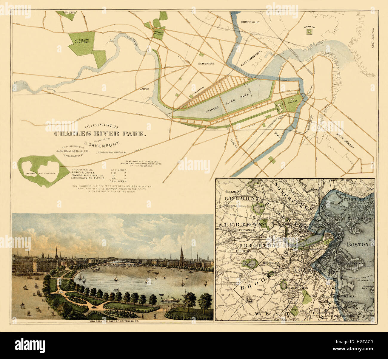 Map Of Boston 1880 Stock Photo - Alamy