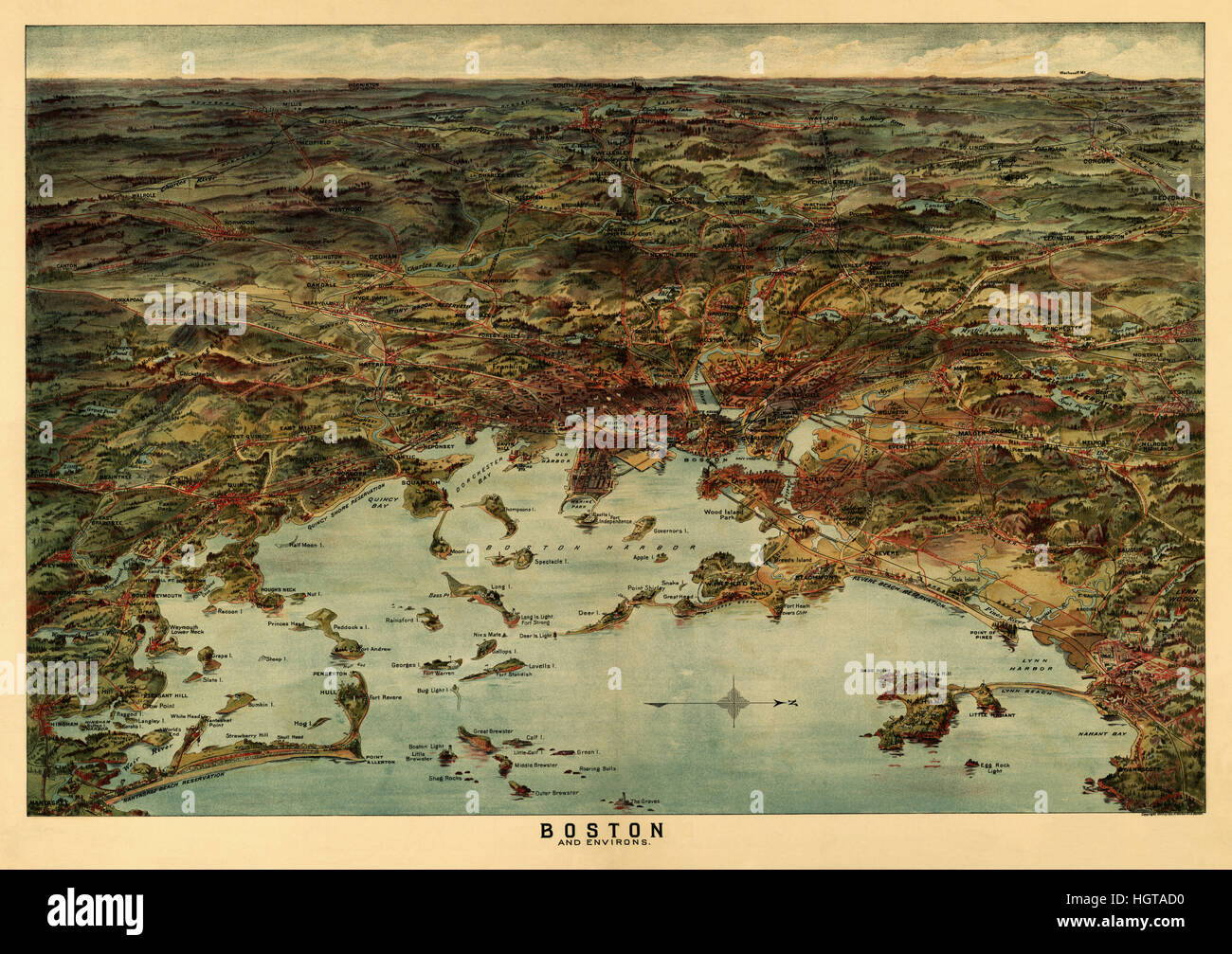 Map Of Boston 1905 Stock Photo - Alamy