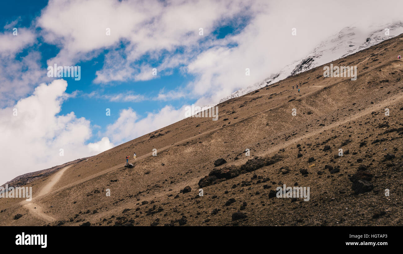 Unidentified hikers at Cotopaxi, an active volcano in Ecuador about ...