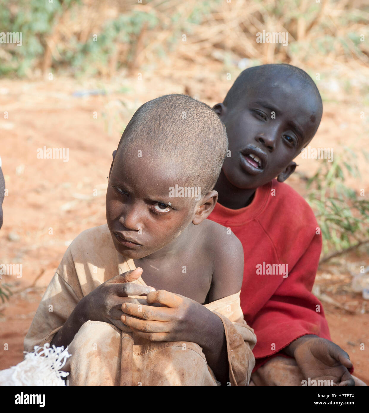 Two child Somalian refugees arrive for processing at the Dadaab refugee ...