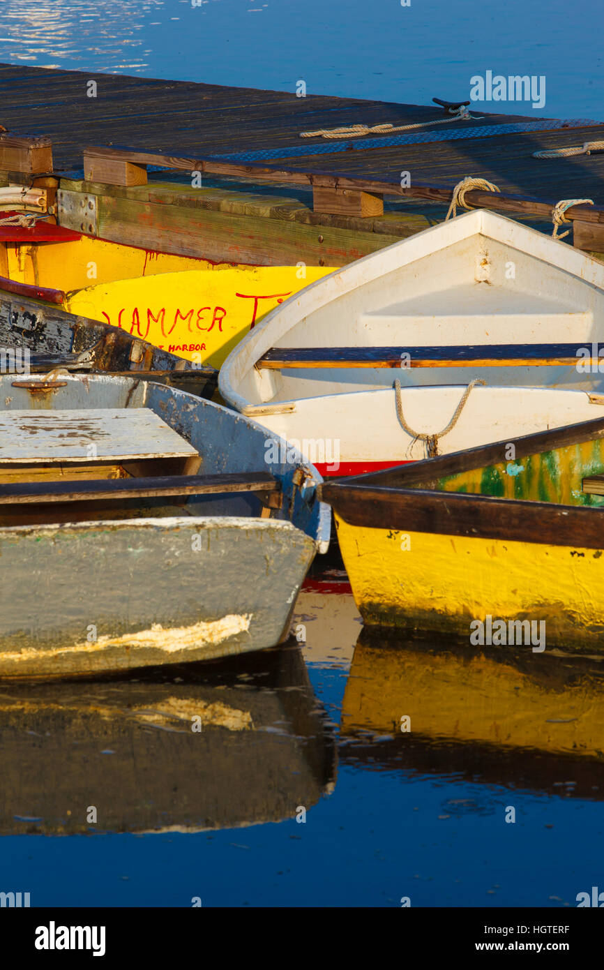 Skiffs at the dock in Pamet Harbor in Truro, Massachusetts. Cape Cod ...