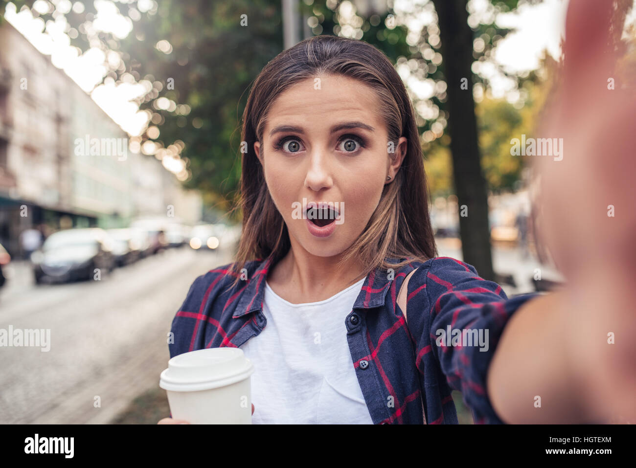 Young beautiful woman talking selfie hi-res stock photography and ...