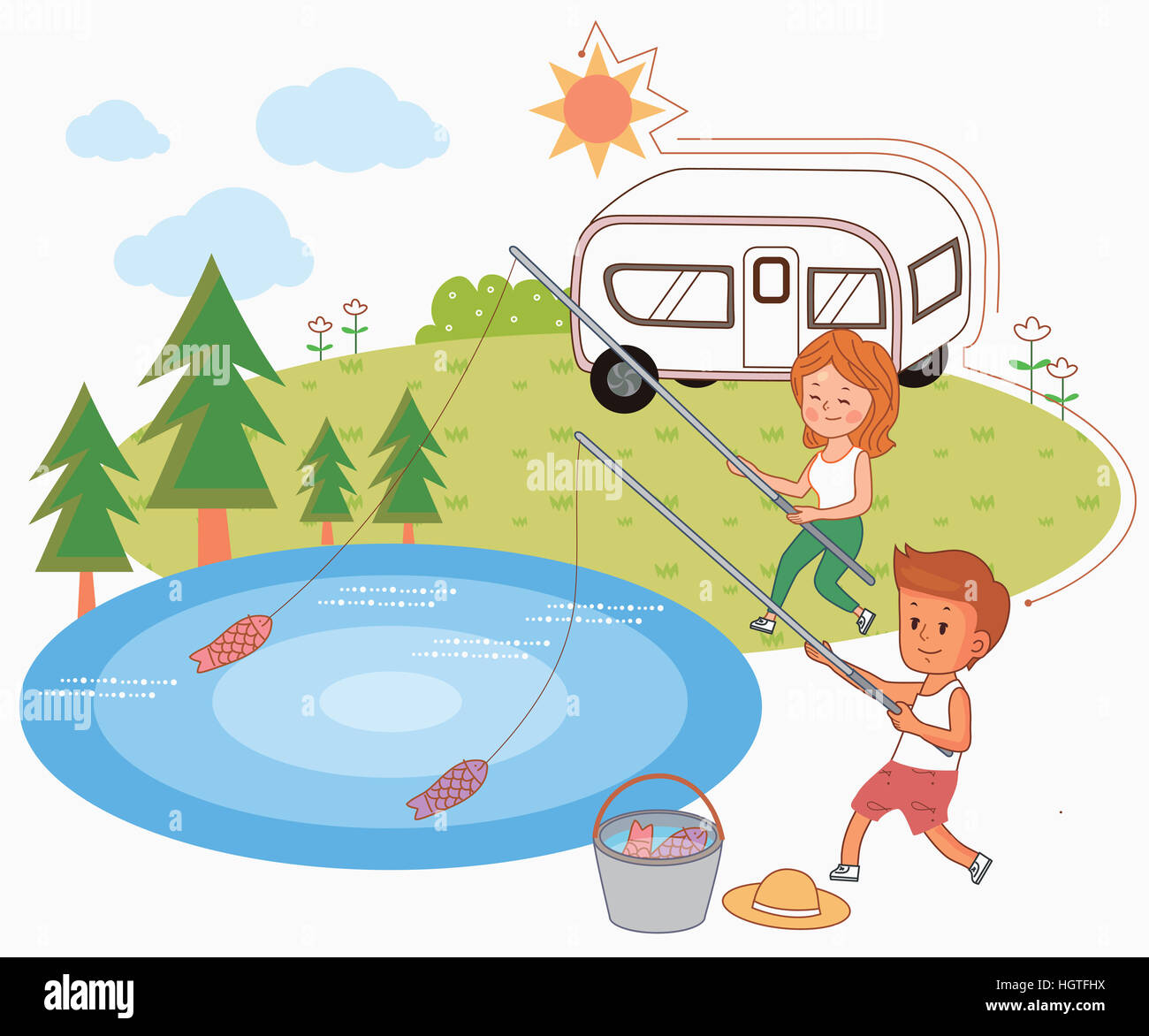 Smiling couple enjoying fishing during summer vacation Stock Photo - Alamy