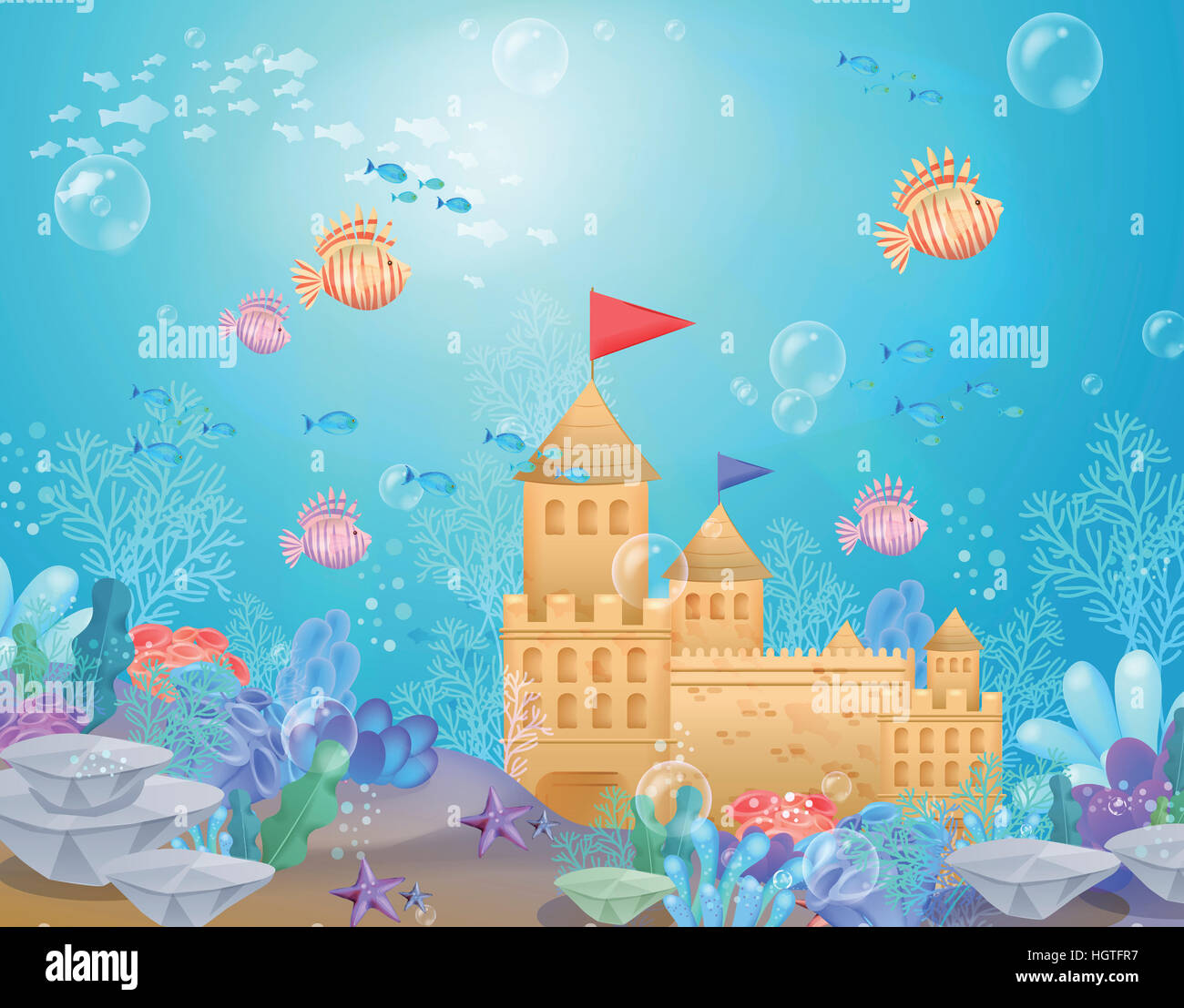 Sea creatures and sandcastle underwater Stock Photo - Alamy