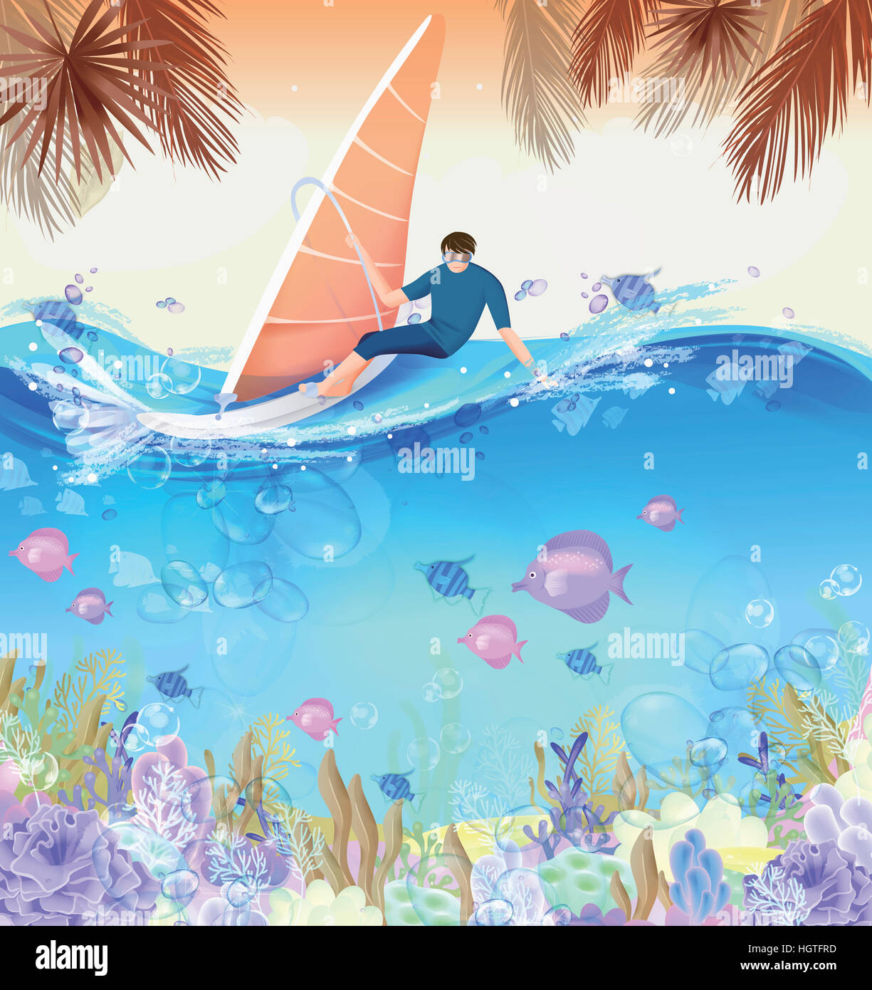 Man enjoying windsurfing in the ocean Stock Photo - Alamy