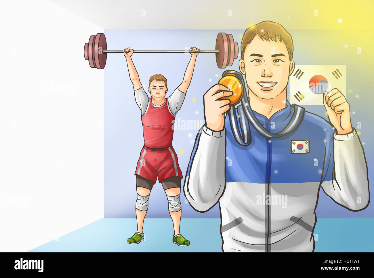 Successful Korean male weightlifter winning a gold medal Stock Photo ...