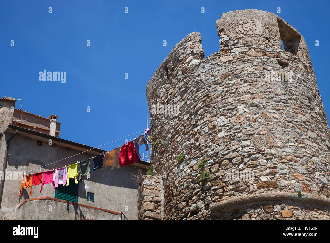 clothes to dry, Castle, Giglio Castello village, Giglio Island, Tuscan ...