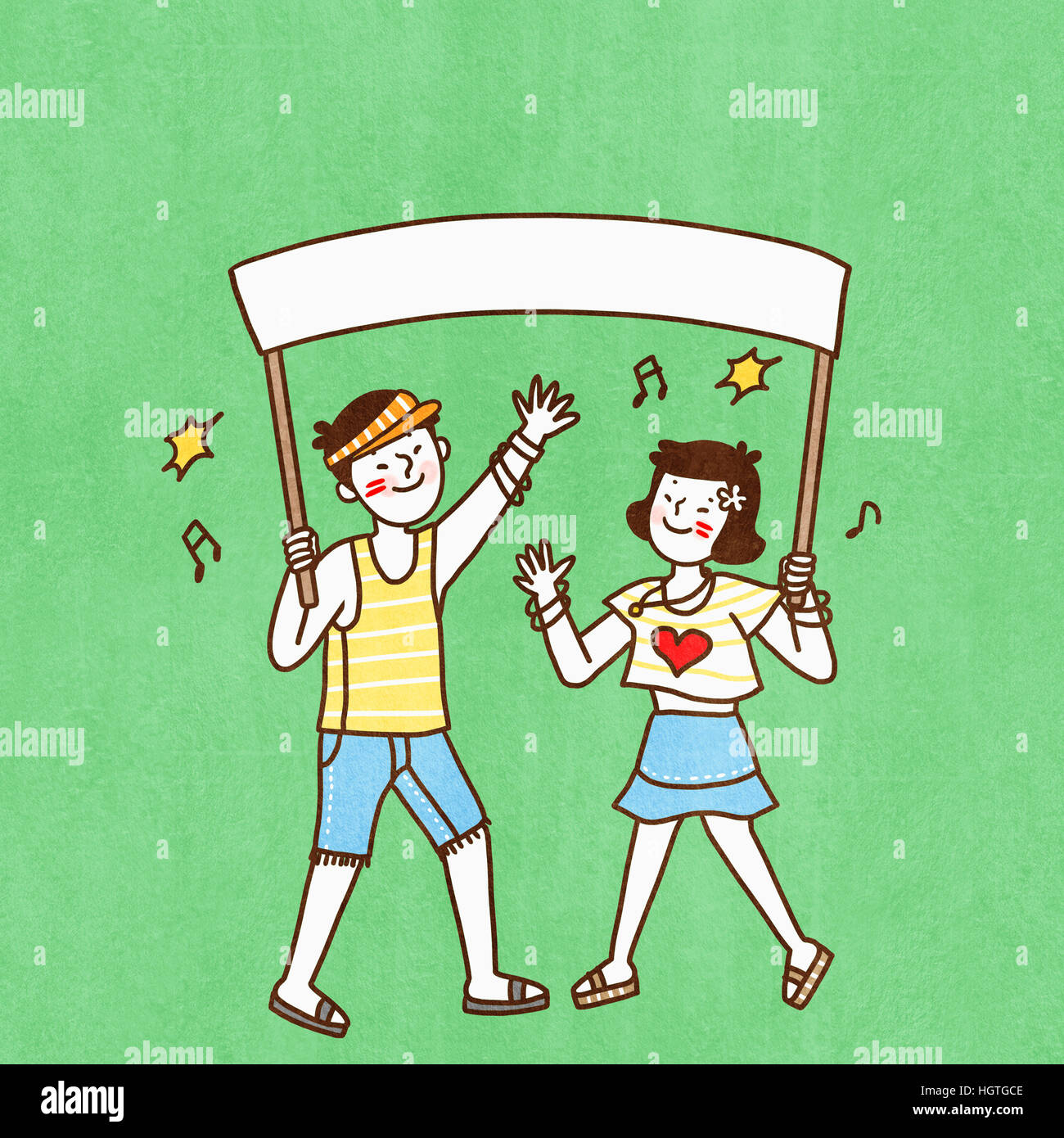 Smiling couple standing with placard together Stock Photo - Alamy
