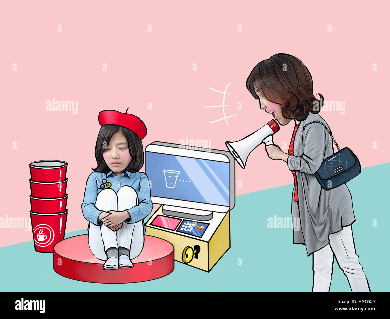 Stressful employee suffering from customer yelling Stock Photo - Alamy