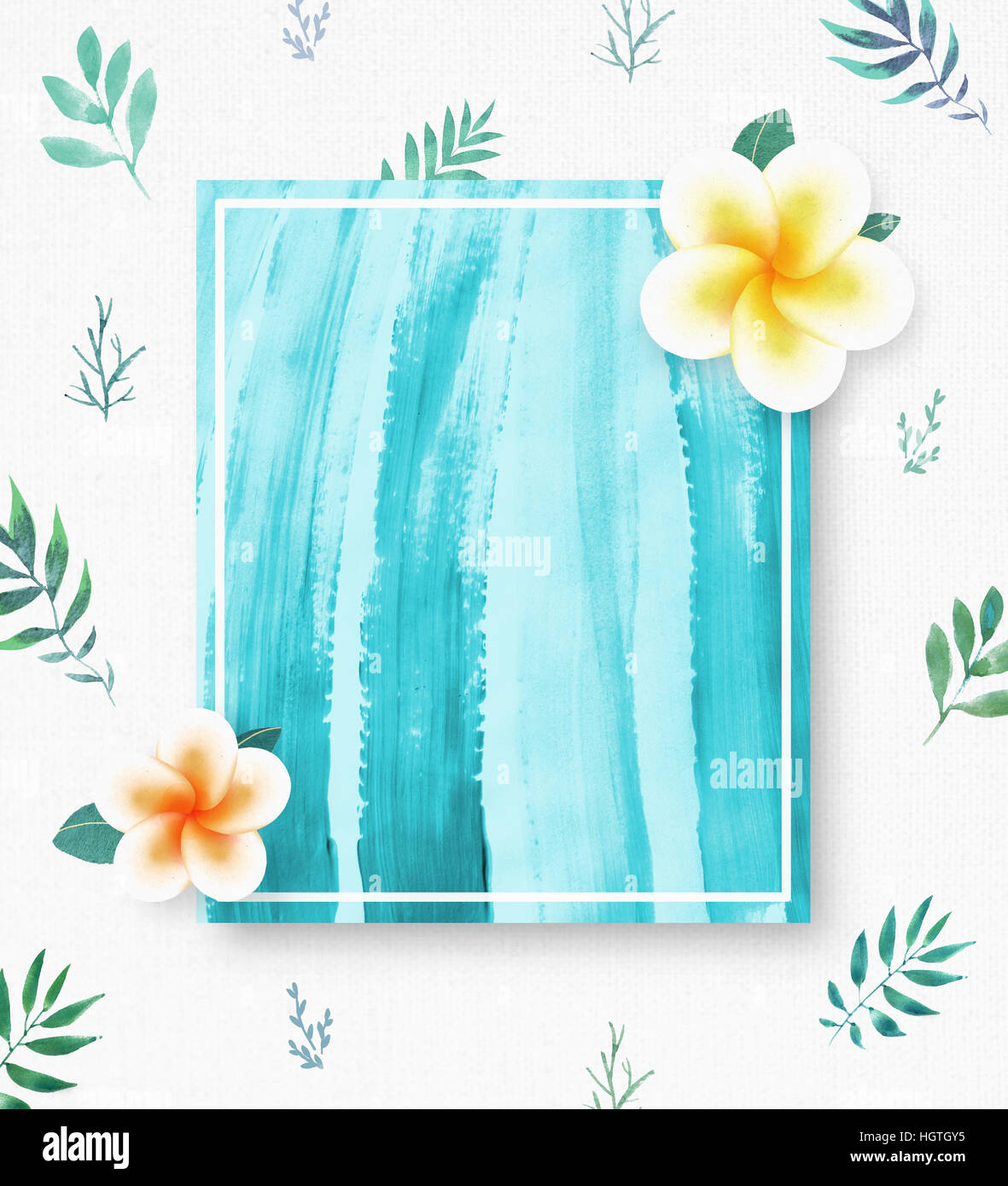 Card with frame and tropical flowers and plants Stock Photo - Alamy