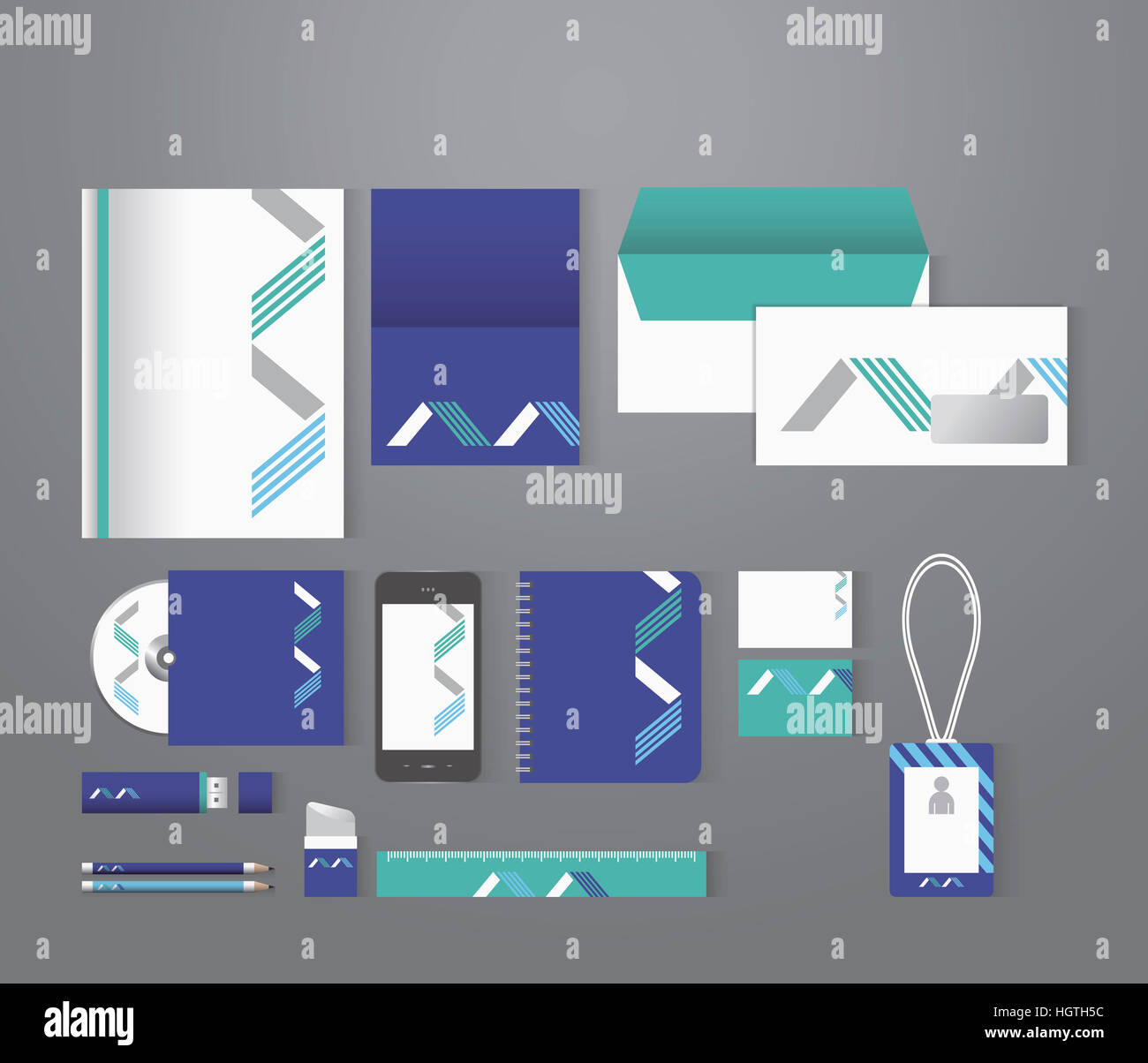 Various stationary with blue and navy diagonal lines Stock Photo - Alamy