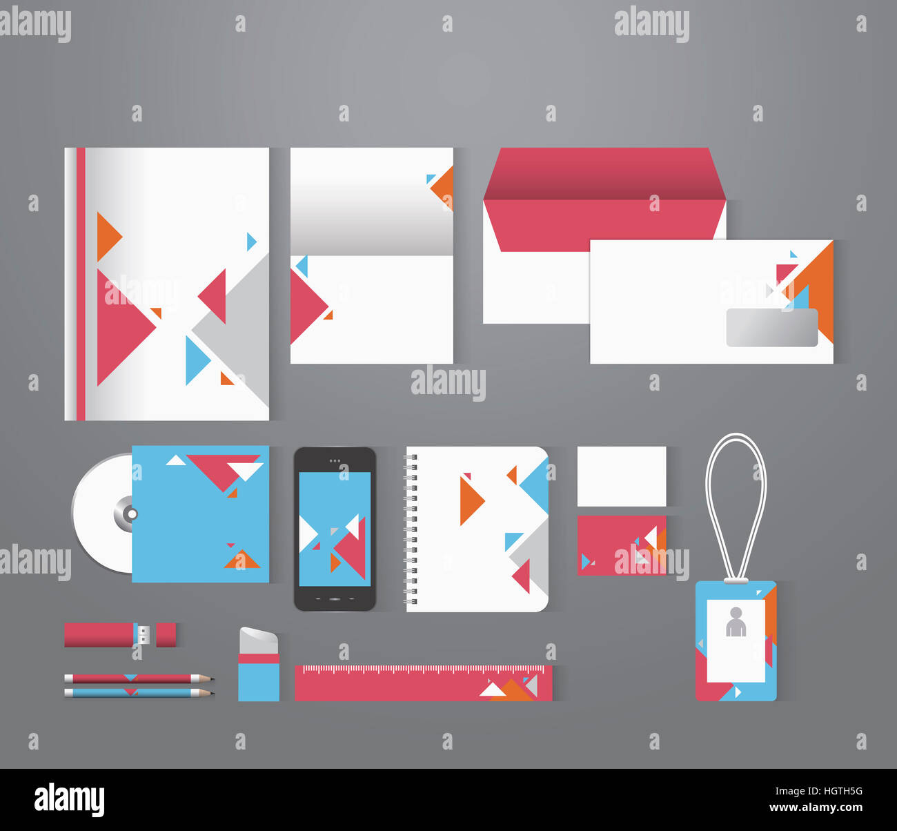 Set of various stationary with patterns of triangles Stock Photo - Alamy