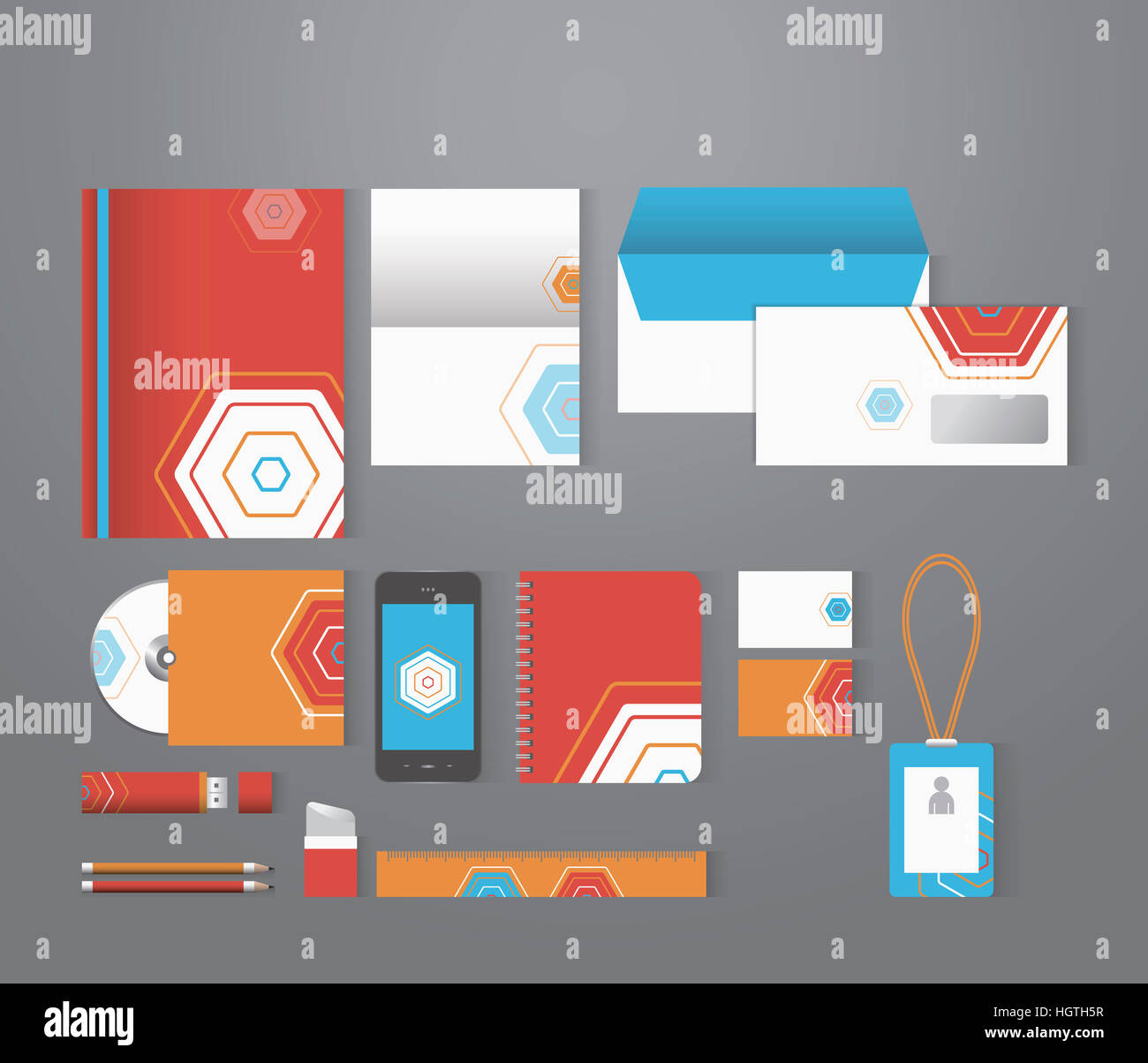 Set of various stationary with patterns of hexagons Stock Photo - Alamy