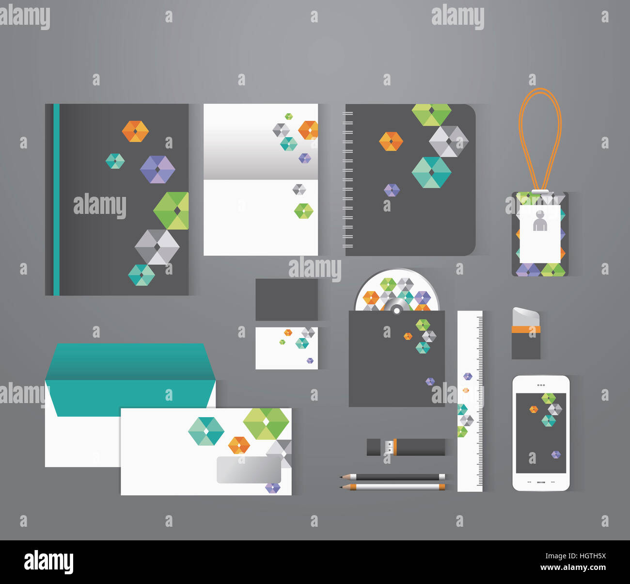 Set of various stationary with patterns of hexagons Stock Photo - Alamy