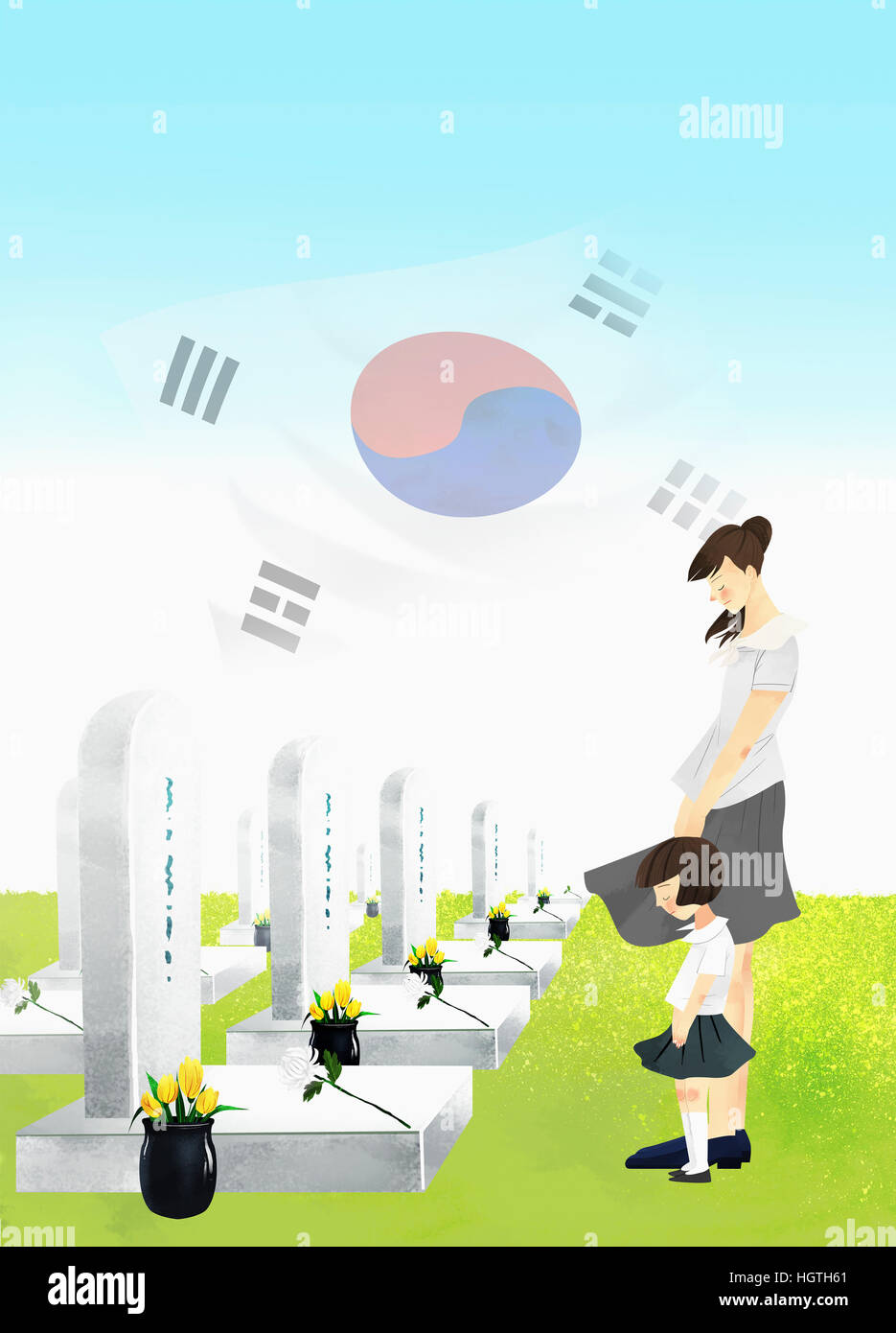 Two girls paying their respects to national cemetery Stock Photo - Alamy