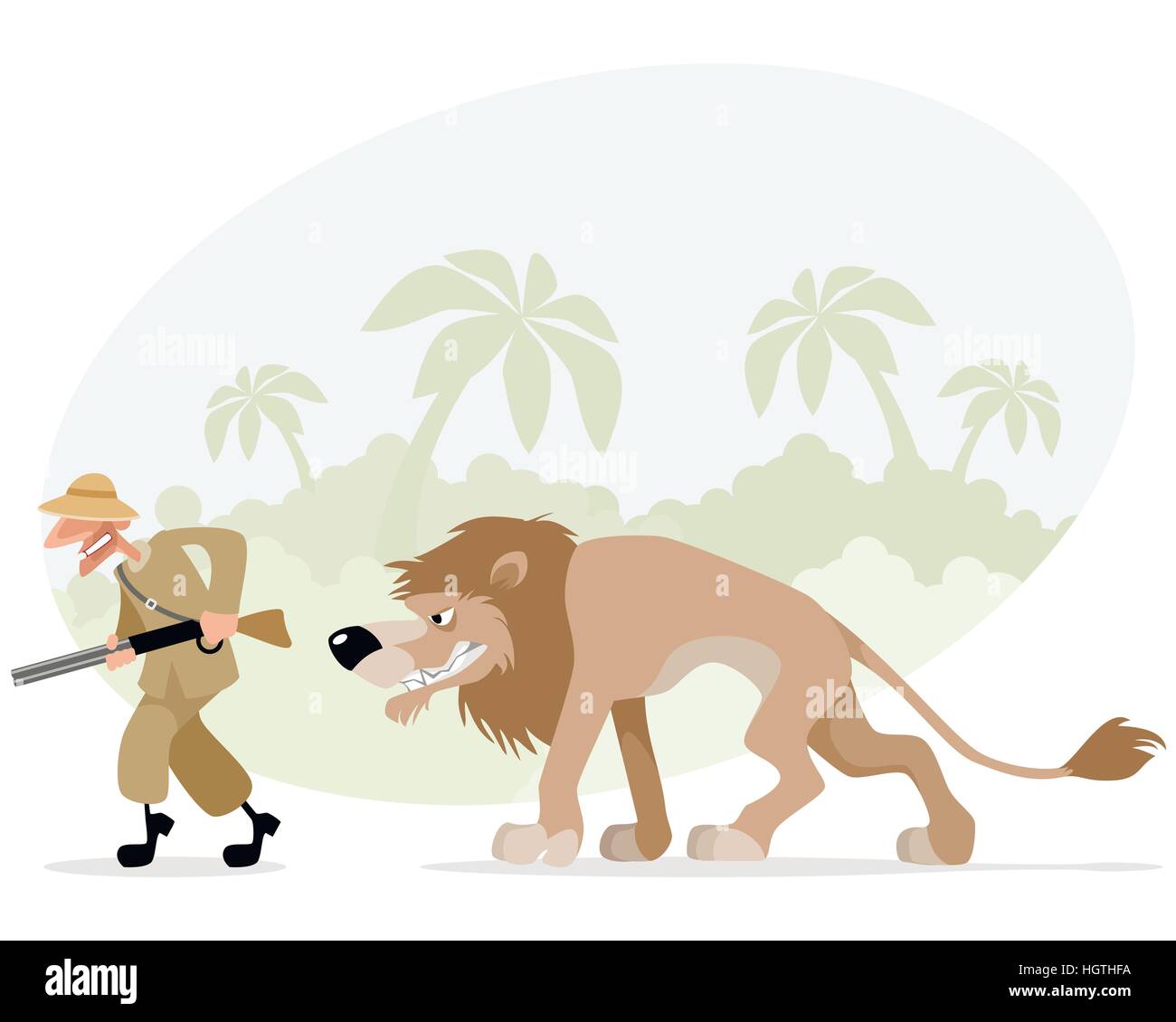 Vector illustration of a hunter and lion Stock Vector Image & Art - Alamy