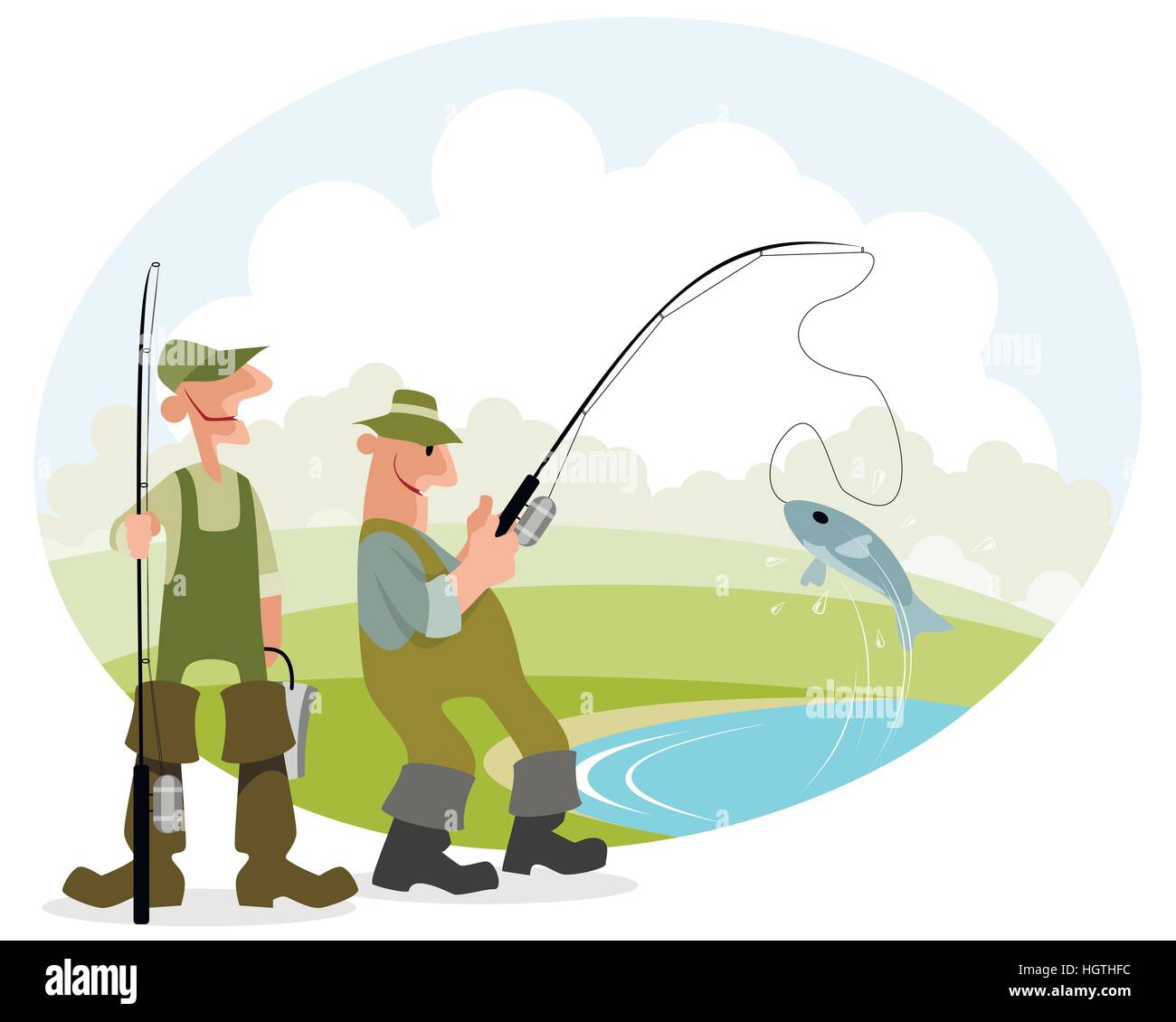 Vector illustration of a fisherman catches fish Stock Vector Image ...