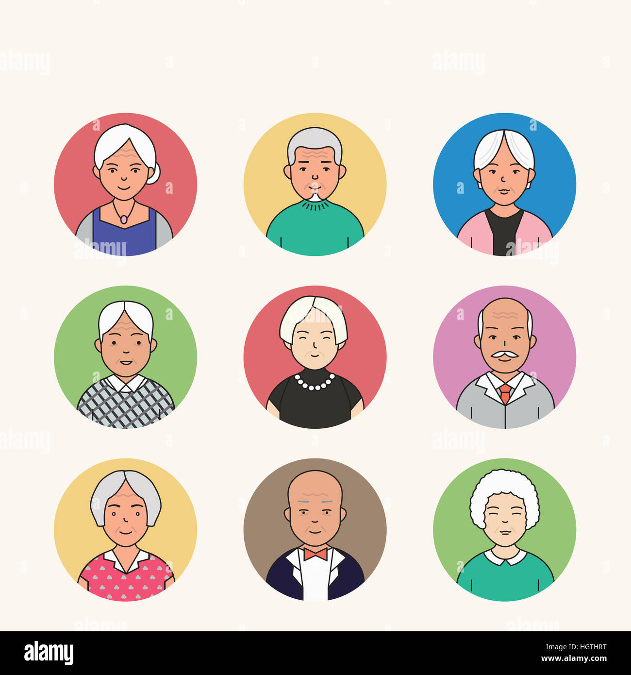 Icons of portraits of people with gray hair Stock Photo - Alamy