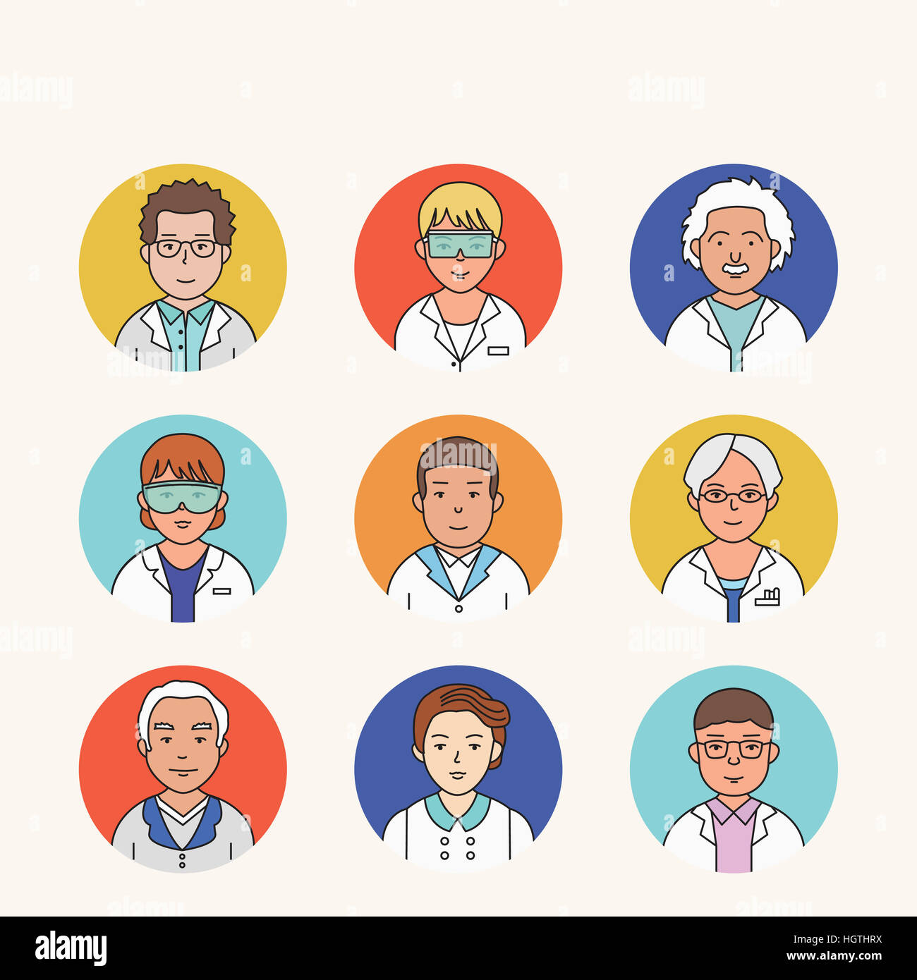 Various icons of portraits of scientists Stock Photo - Alamy