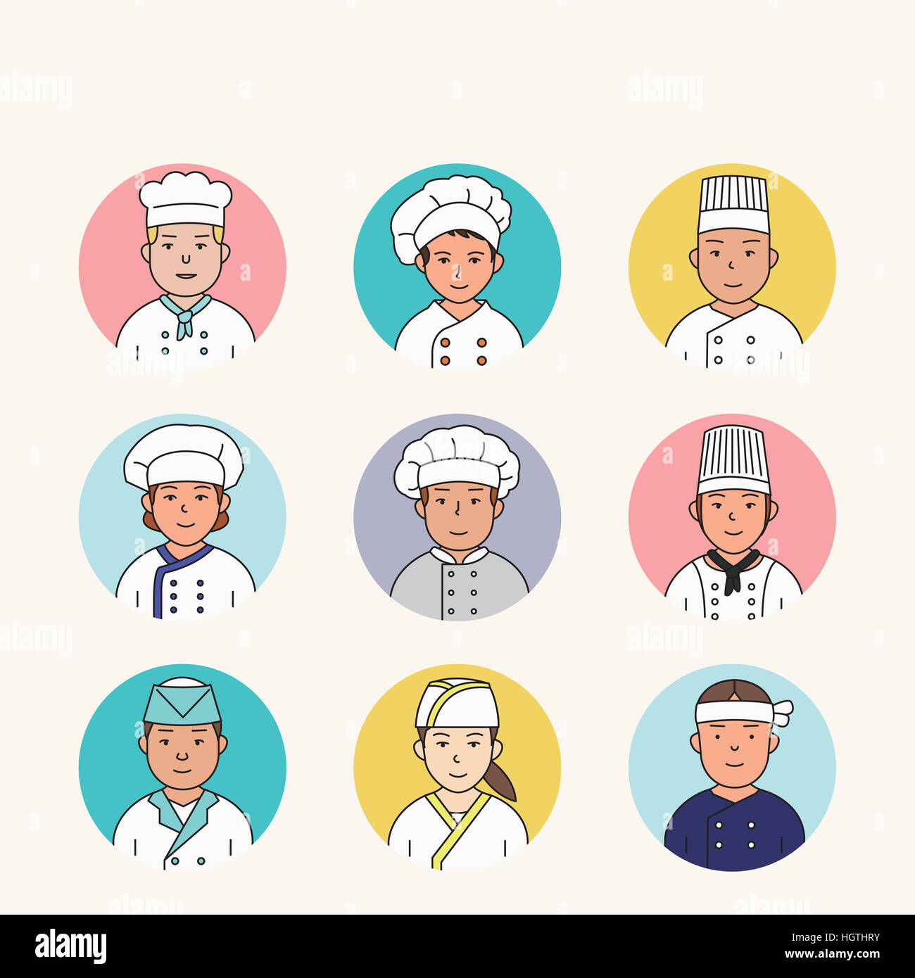 Various icons of portraits of cooks Stock Photo - Alamy