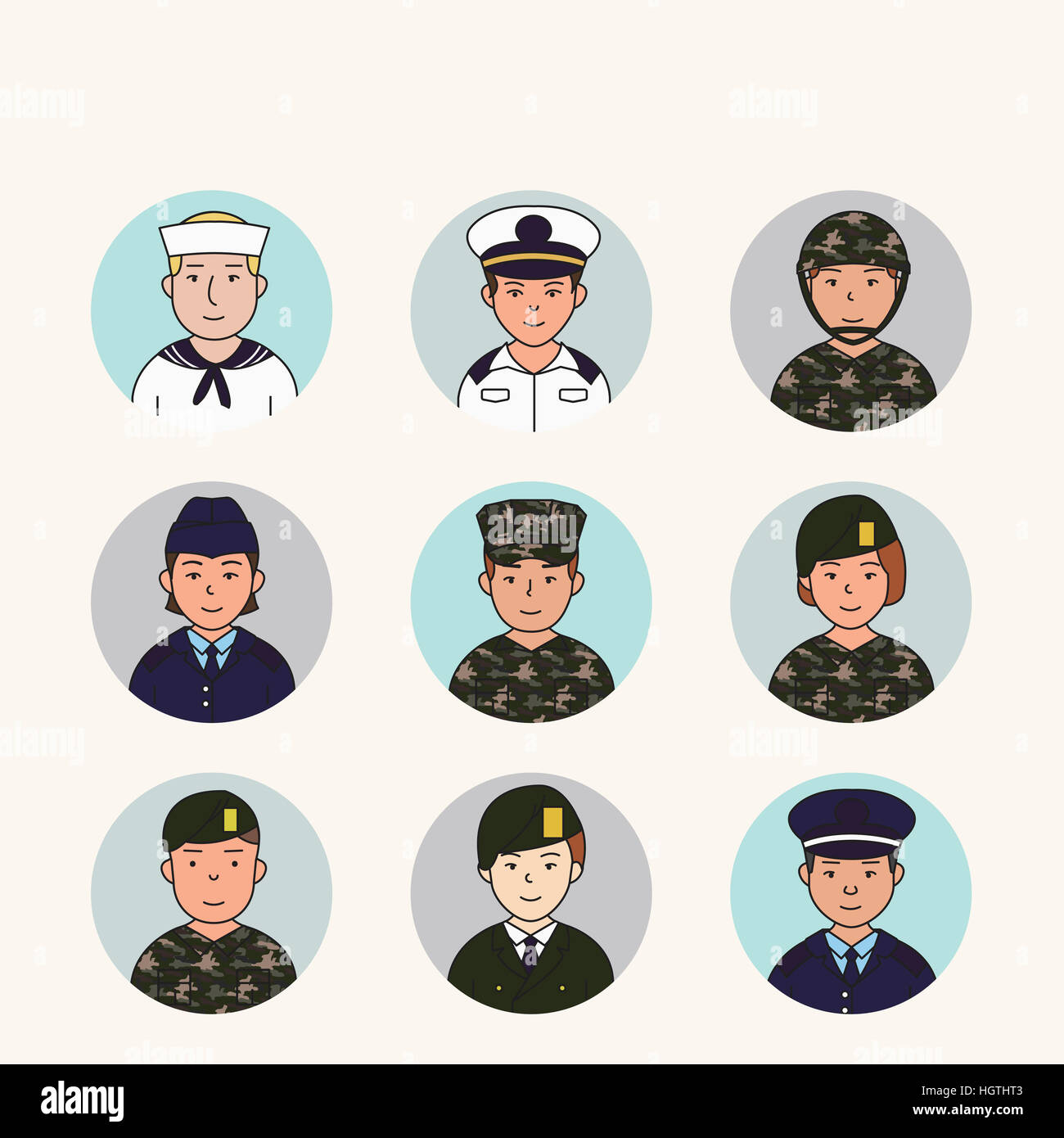 Icons of various portraits of people in uniforms Stock Photo - Alamy