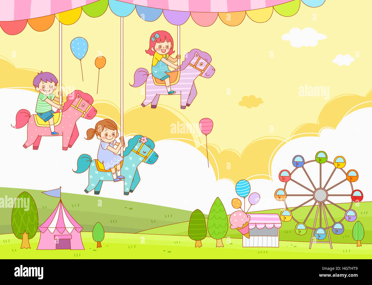 Smiling children playing at amusement park Stock Photo - Alamy