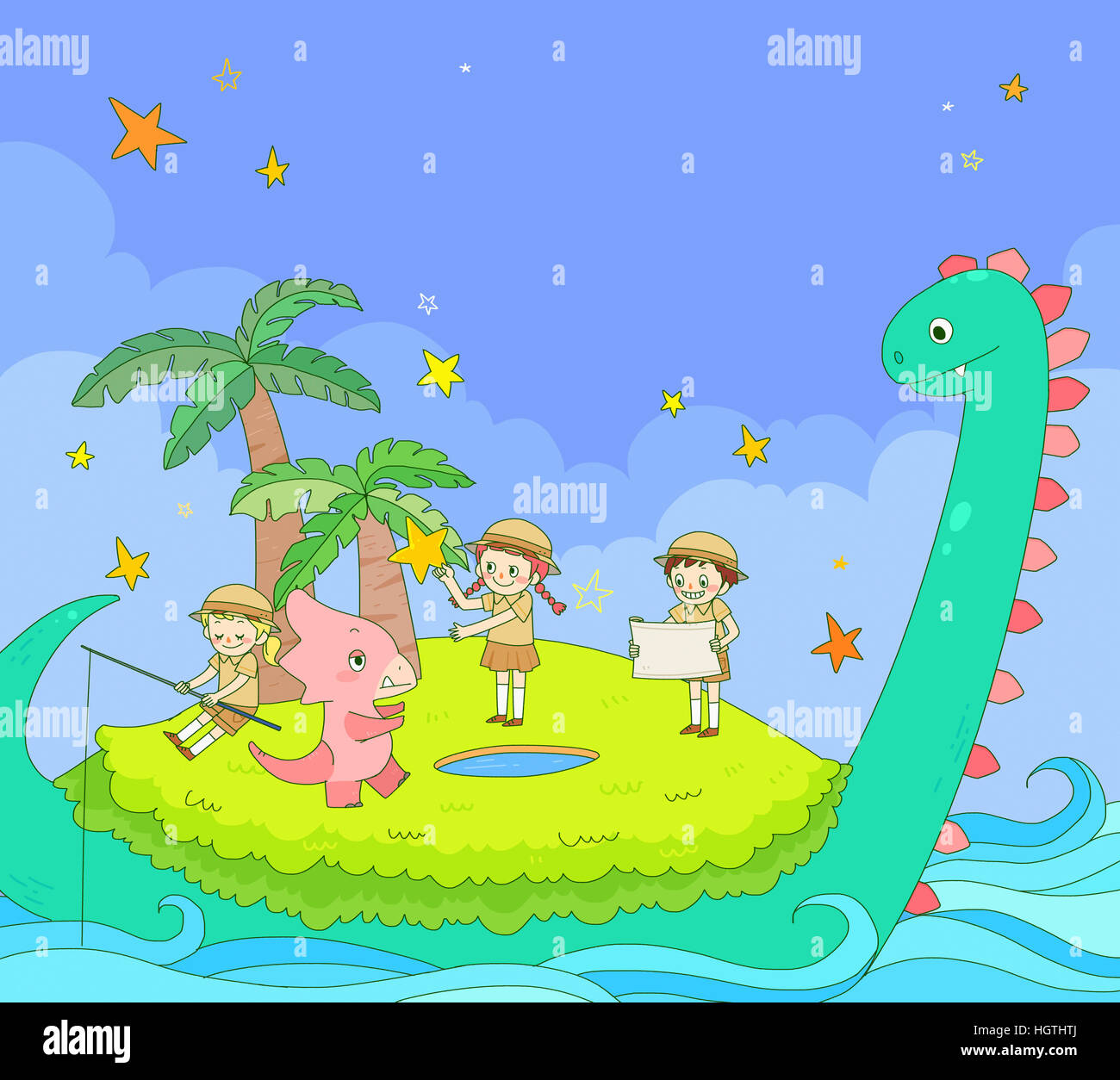 Smiling children playing with dinosaurs Stock Photo - Alamy