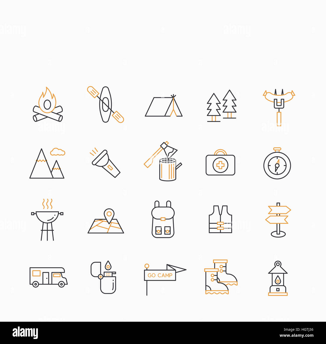 Various line icons related to camping Stock Photo - Alamy