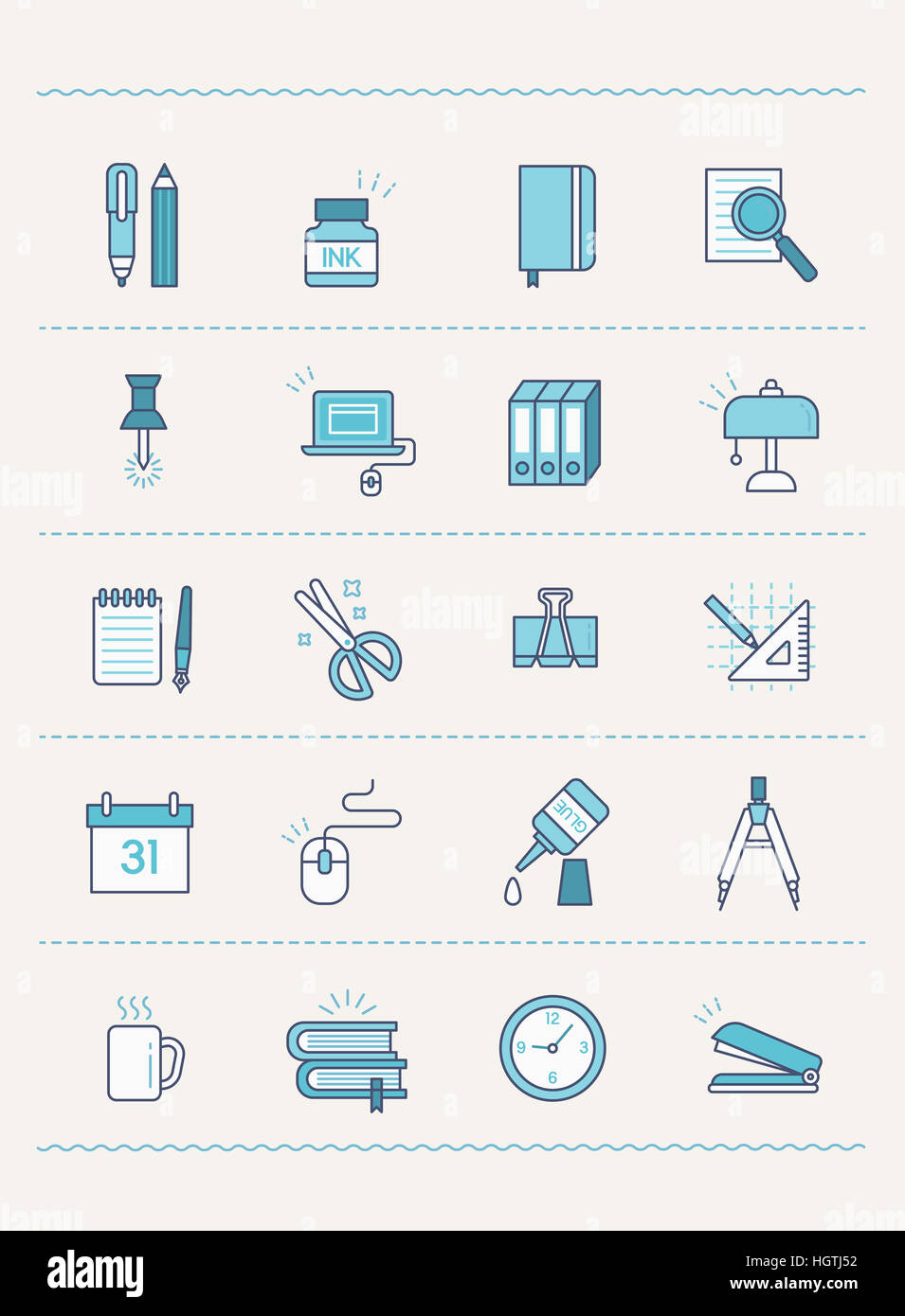Set of various line icons of stationary Stock Photo - Alamy