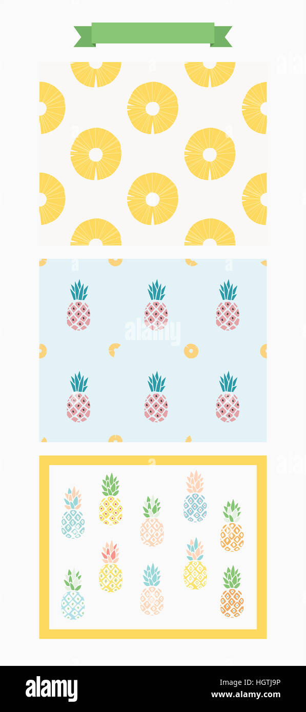 Card with patterns of pineapples and ribbon Stock Photo - Alamy