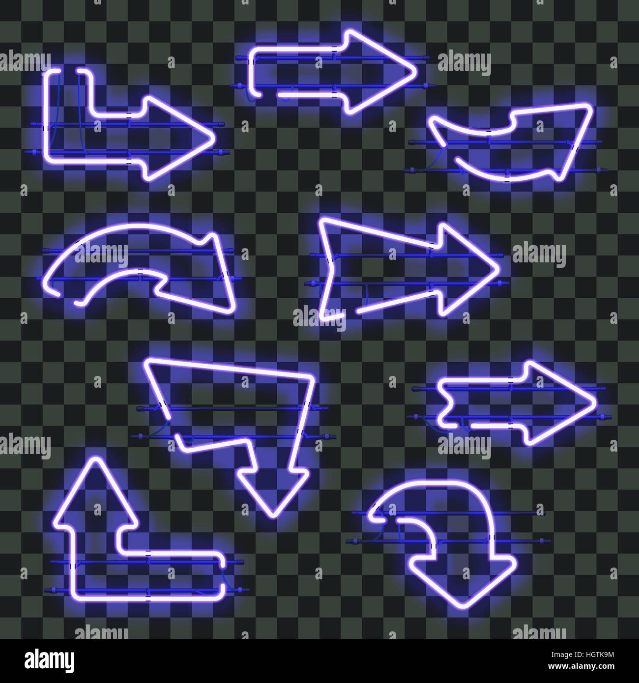 Set of glowing blue neon arrows isolated on transparent background ...