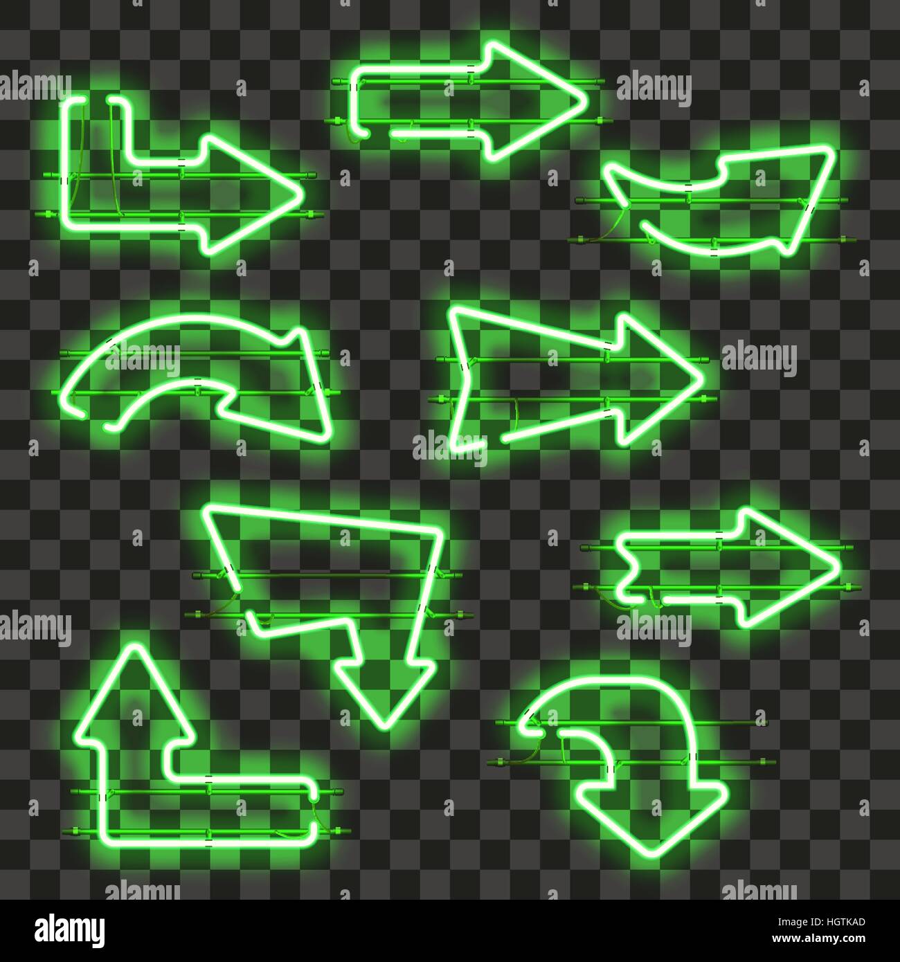 Set of glowing green neon arrows isolated on transparent background ...