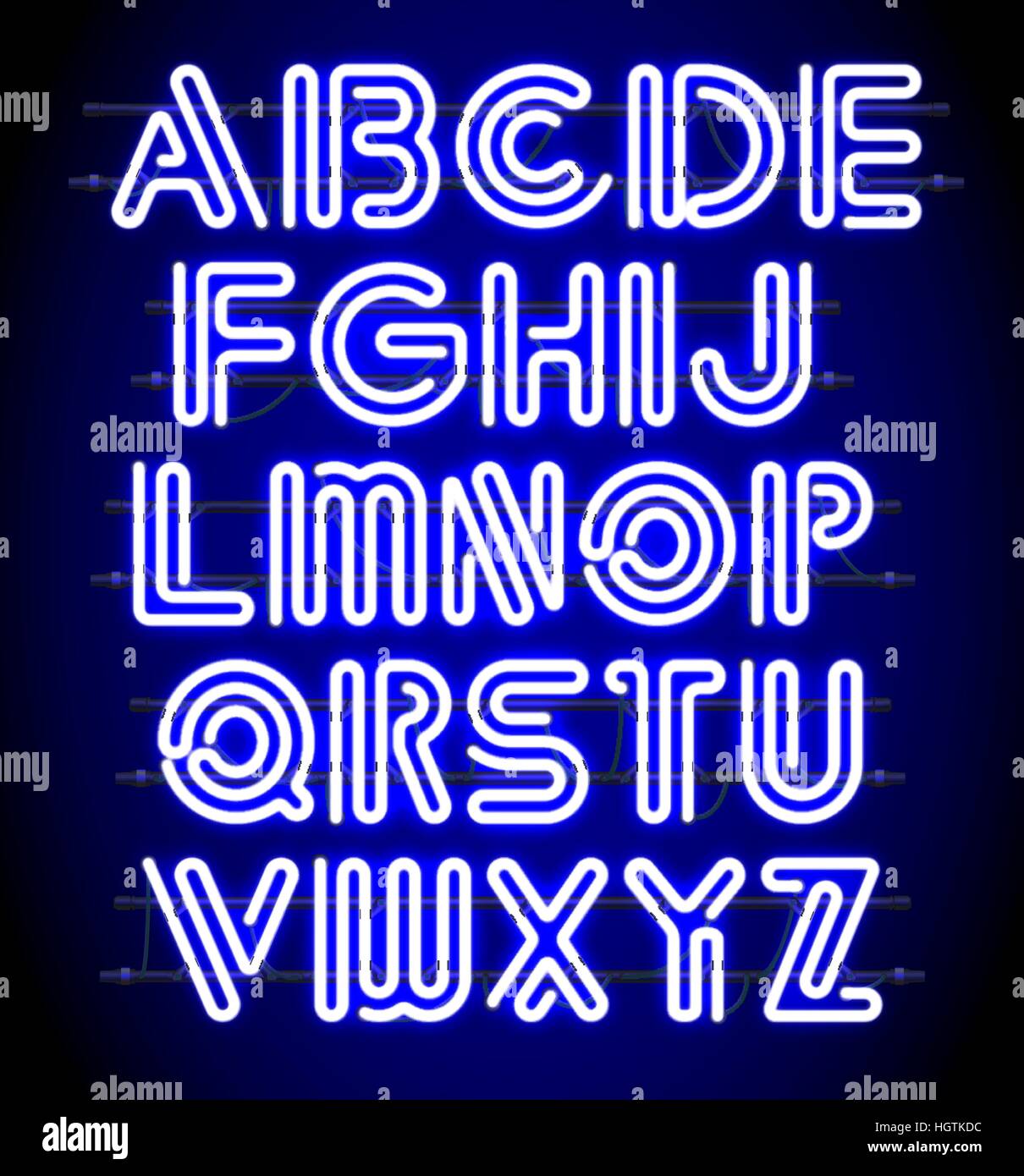 Glowing blue Neon Alphabet with letters from A to Z. Shining and ...