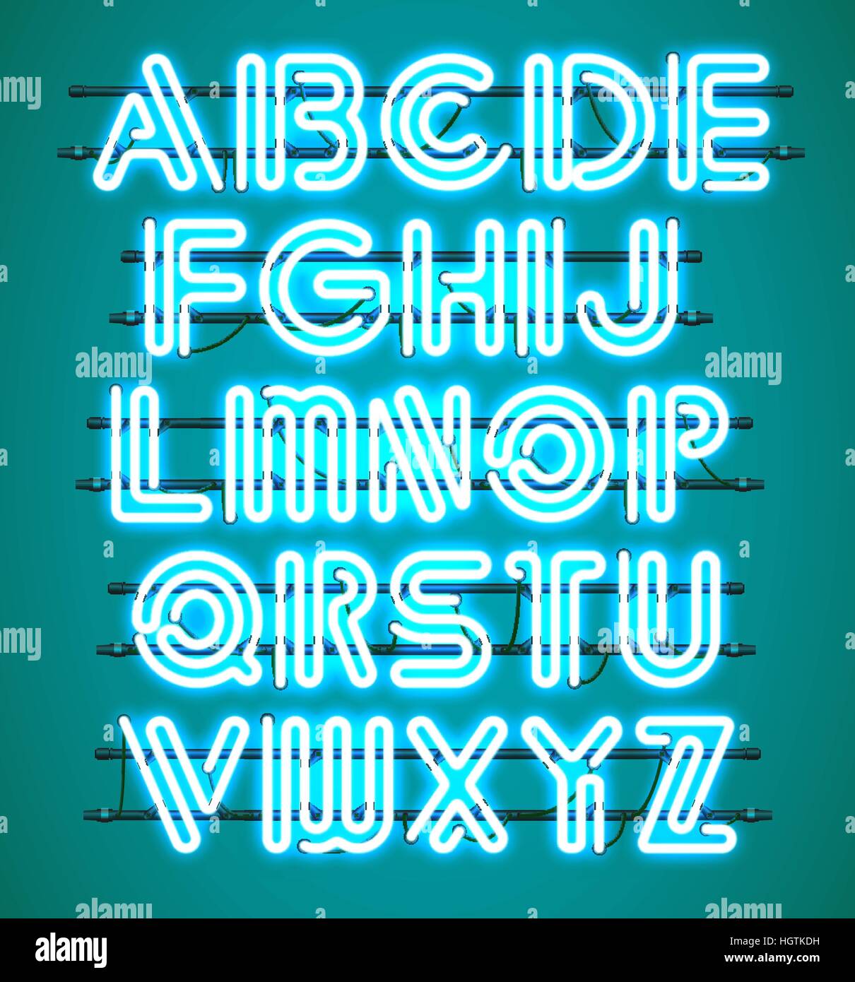 Glowing blue Neon Alphabet with letters from A to Z. Shining and ...