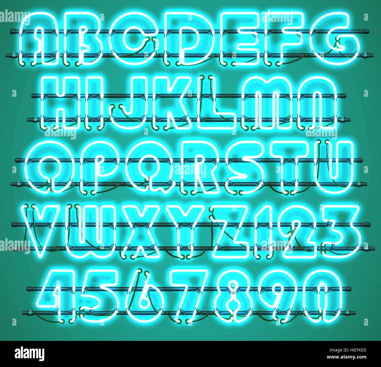 Glowing Green Neon Alphabet with letters from A to Z and digits from 0 ...