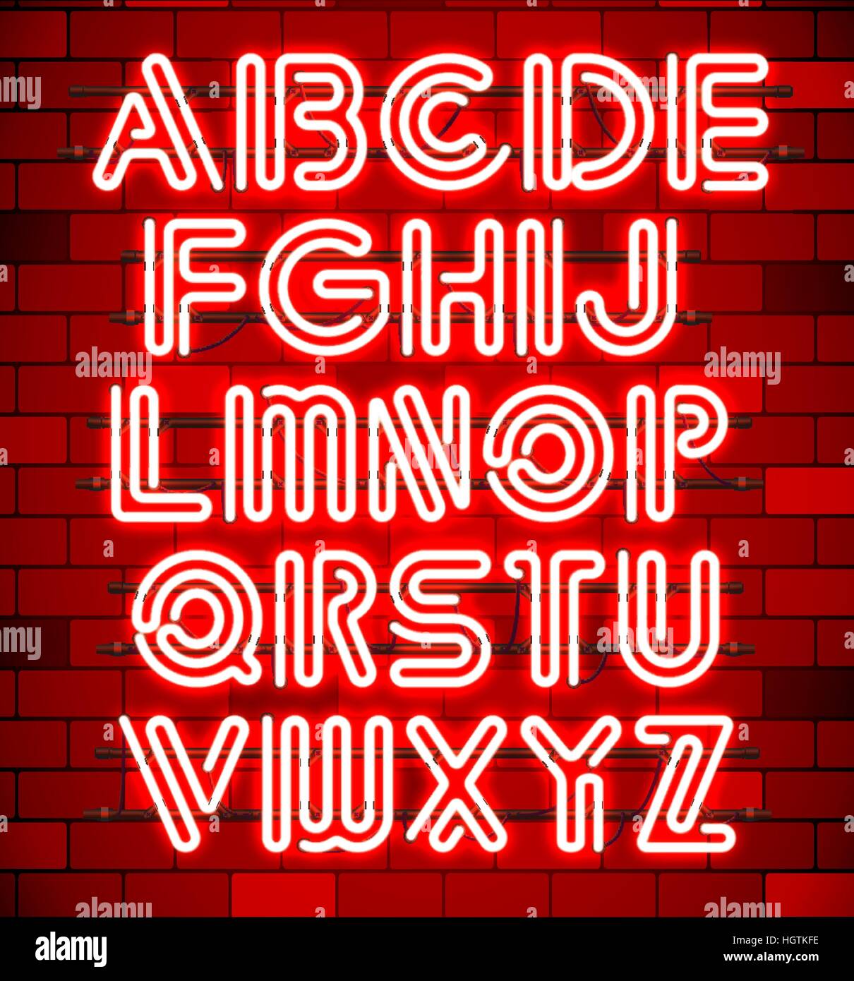 Glowing Orange Neon Alphabet with letters from A to Z. Shining and ...