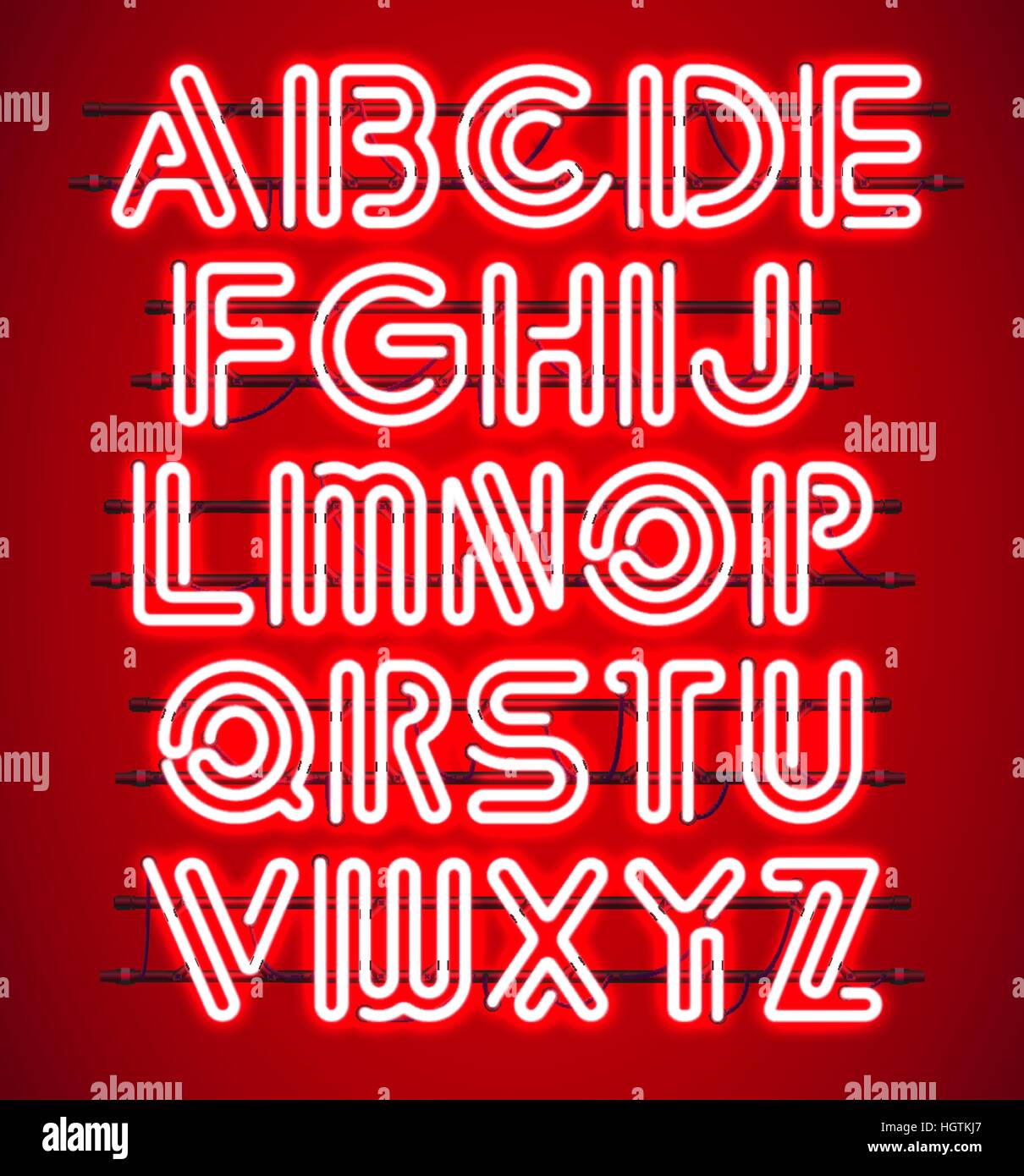 Glowing red Neon Alphabet with letters from A to Z. Shining and glowing ...