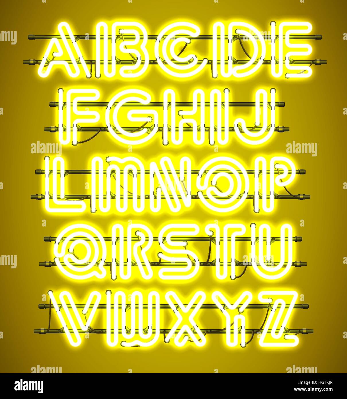 Glowing yellow neon alphabet letters Stock Vector Images - Alamy