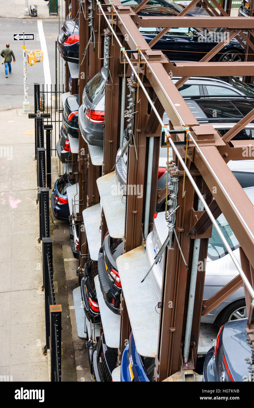 Cars in a New York stacked parking car park system Stock Photo - Alamy
