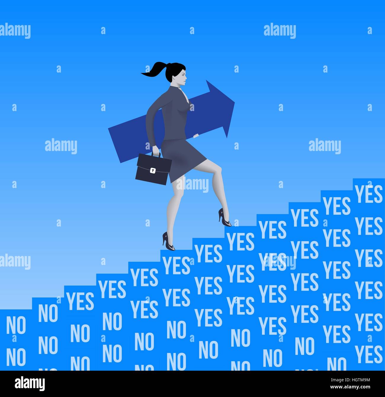 Career ladder opportunities business concept. Confident business woman ...