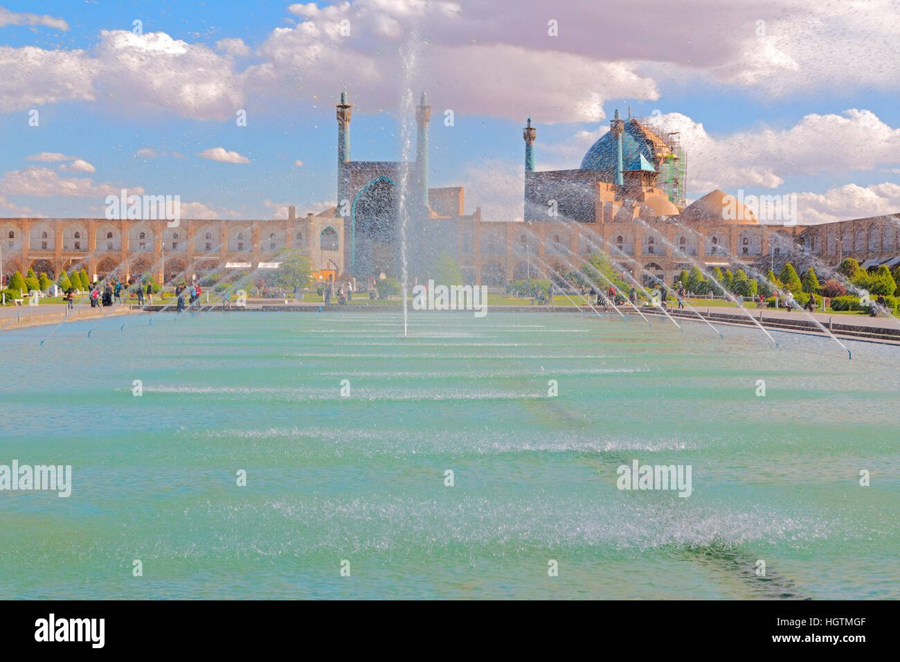 in iran old square mosque and fountain water backlight Stock Photo - Alamy