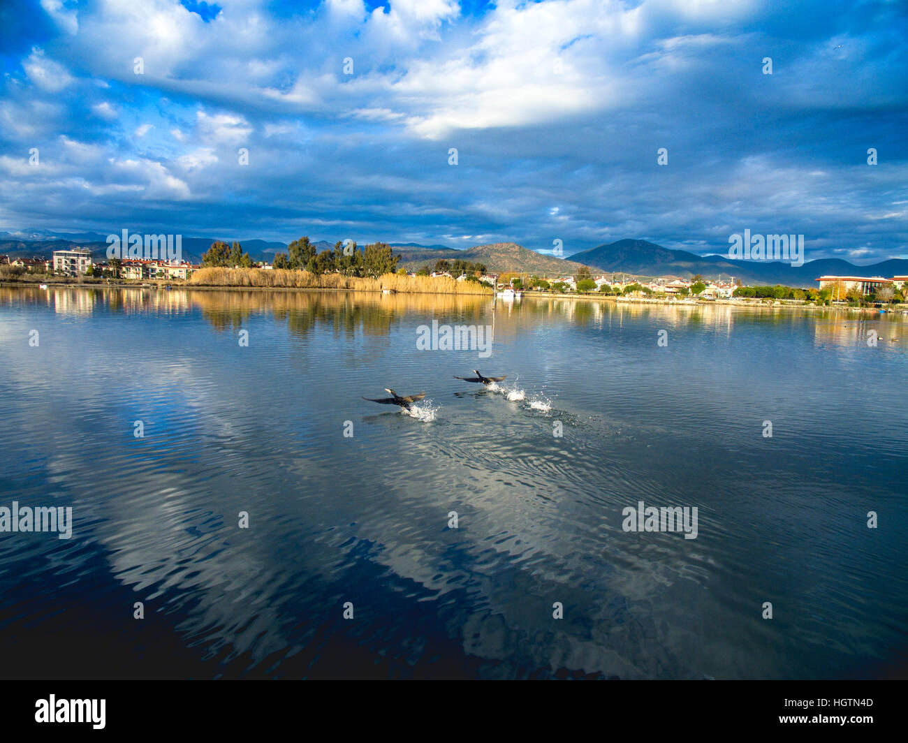 Motorcycle jumps off the ramp Stock Photo - Alamy