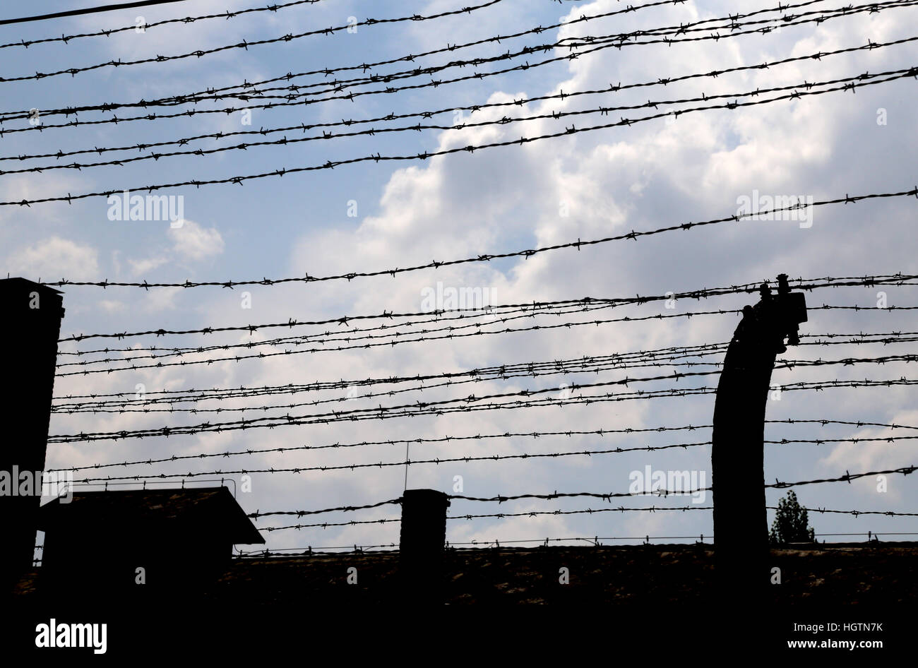 many lines of dangerous and sharp barbed wire to demarcate the prison ...